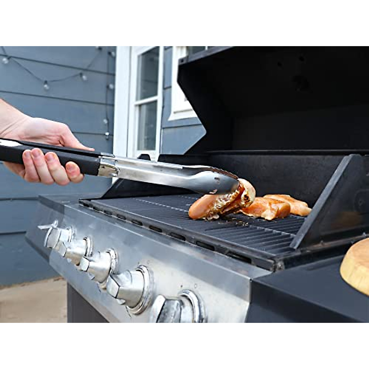 BBQ Mate Gator Grip Snake Eye Tongs - extra long 18" inch heavy duty stainless steel tongs for grilling, cooking, and barbecue