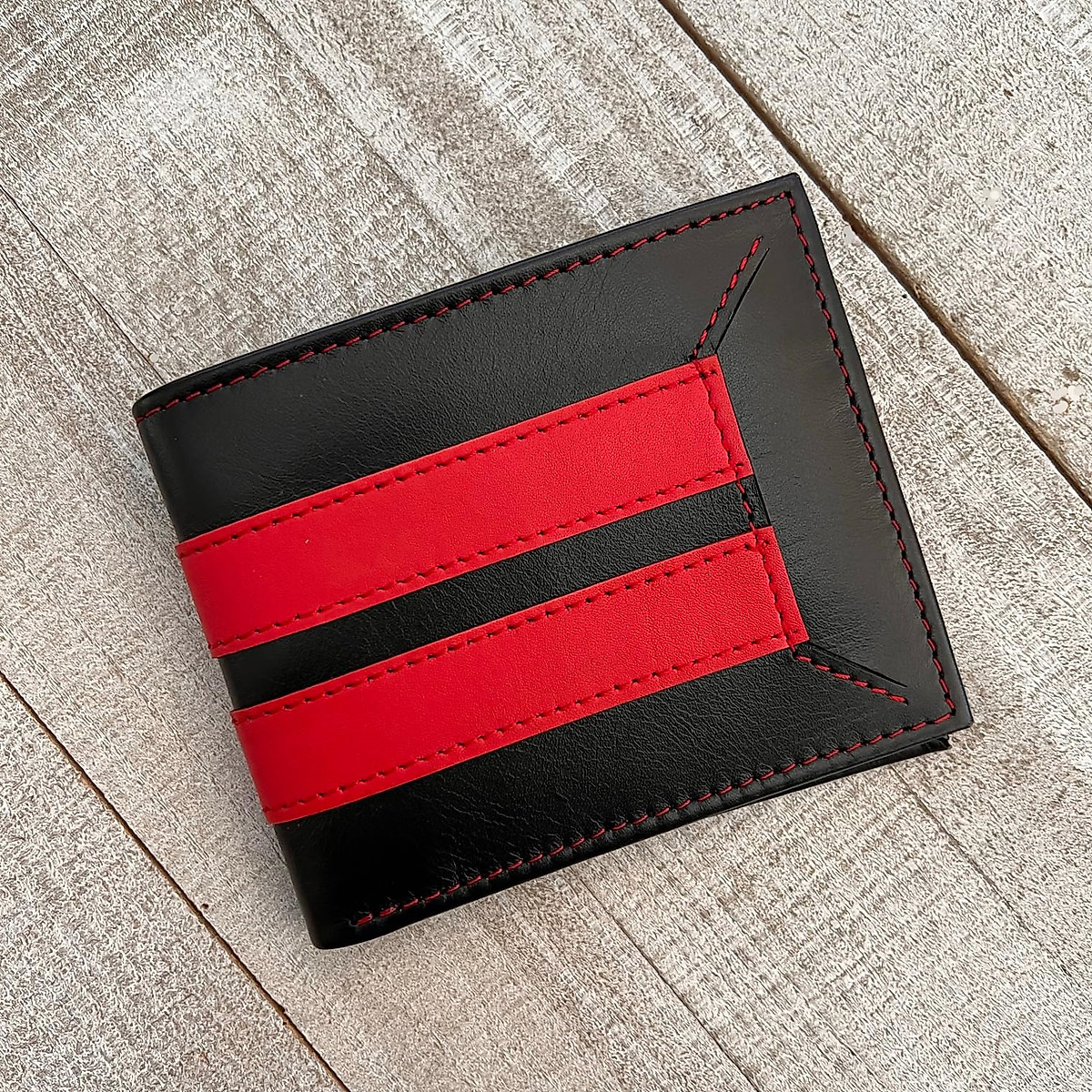 AGENT GEAR USA Thin Red Line Firefighter Wallet - First Responder Leather Bifold Wallet