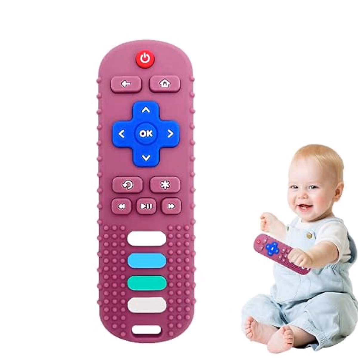 Silicone Baby Teething Toys, Teething Toys for Babies 3 6 18 24 Months, Baby Silicone Chew Toys,Remote Control Shape Teething Toys,BPA Free (Burgundy)