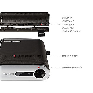 ViewSonic M1 Portable LED Projector with Auto Keystone, Dual Harman Kardon Speakers, HDMI, USB C, Stream Netflix with Dongle