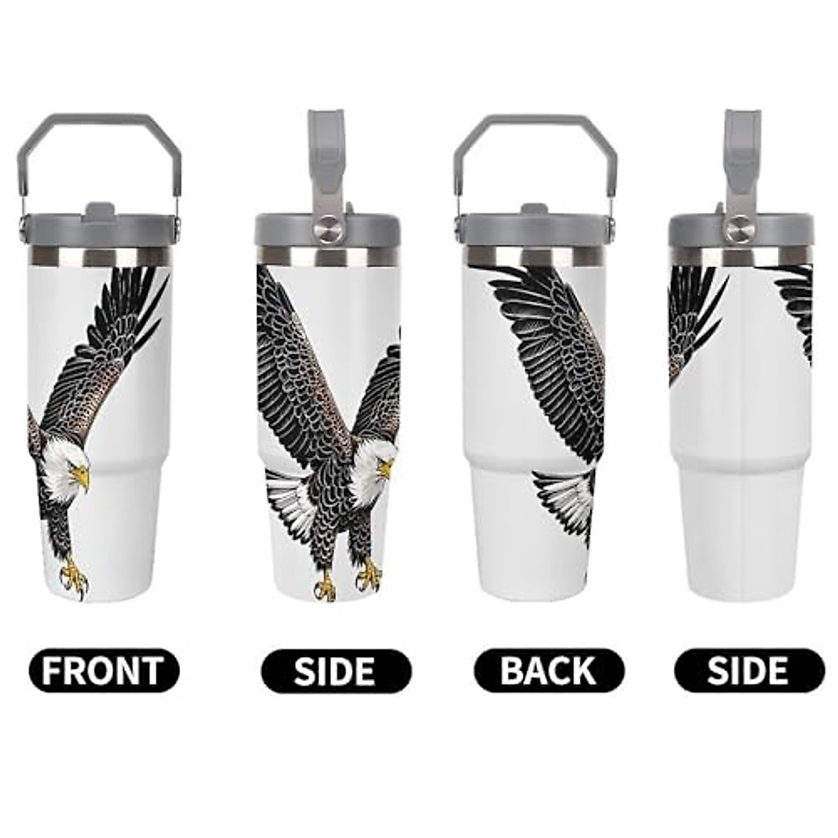 WITHSBKK 30oz Car Cup Sketch of Bald Eagle Diving Printed with Portable, Stainless Steel Travel Mug, Vacuum Insulated Tumbler And Straw, Leakproof for Car & Outdoor, UV Printed Design