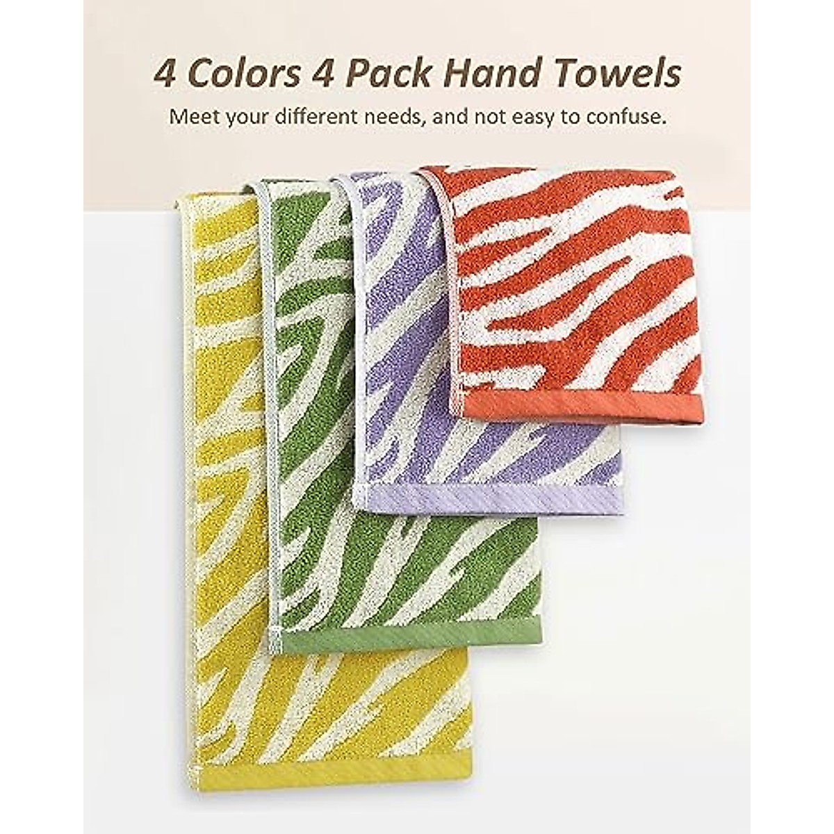 Jacquotha Zebra Stripe Hand Towels for Bathroom Kitchen Multicolored - Cotton Face Towels Hand Towel Set of 4, Cute Patterned Towel, 29” x 13”