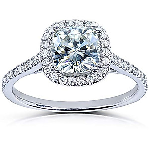 Kobelli Forever One Moissanite and Lab Grown Diamond Halo Engagement Ring 1 1/3 CTW 14k White Gold (DEF/VS), 6.5