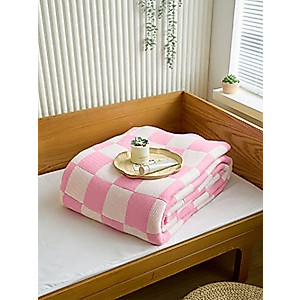 YIRUIO Giant Checkered Spuer Big Oversize Blankets Throw 120''x120'' (10'x10') Extra Large Cozy Knit for Bed Couch Sofa Office Company Home Decor Outdoor (Pink)