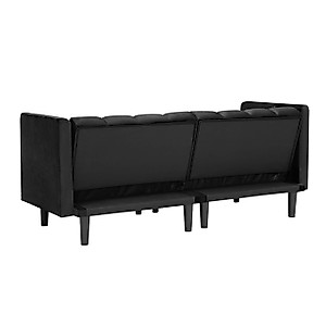 Lepfun Futon Bed Convertible Velvet, Modern Sleeper Sofa with 2 Pillows, 3 Adjustable Angles for Backrest, Living Room Couch with 7 Sturdy Metal Legs, Upholstered Loveseat for Home, Office, Black