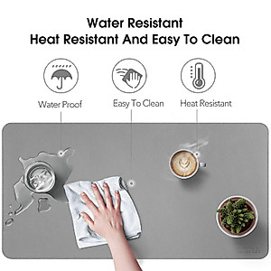 EMINTA Dual Sided Office Desk Pad, New Upgrade Sewing Waterproof PU Leather Large Mouse Mat Desk Blotter Protector, Ultra Thin Desk Writing Mat for Office/Home (Gray/Silver, 31.5" x 15.7")