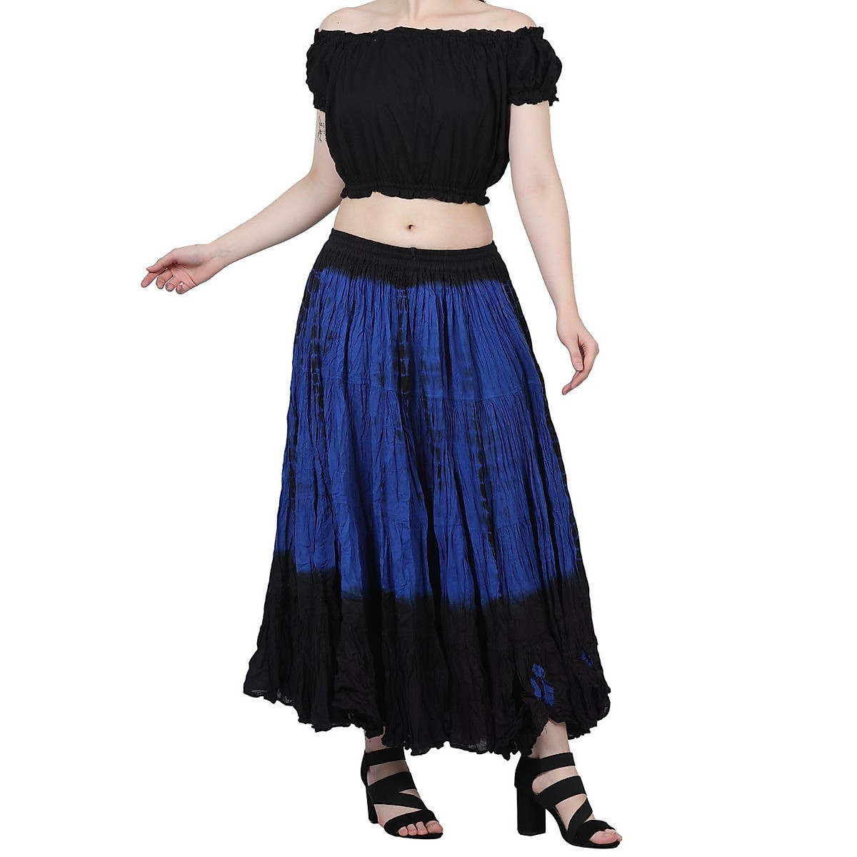 Wevez Women's American 25 Yard Cotton Skirt (Blue Tie Dye)