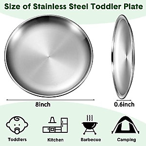 10 Pcs 18/8 Stainless Steel Plate 304 Stainless Steel Dishes 8 Inches Adult Plates Reusable Camping Plates Dishwasher Safe Feeding Serving Flat Plate Double Layers Round Dessert Plate (Silver)