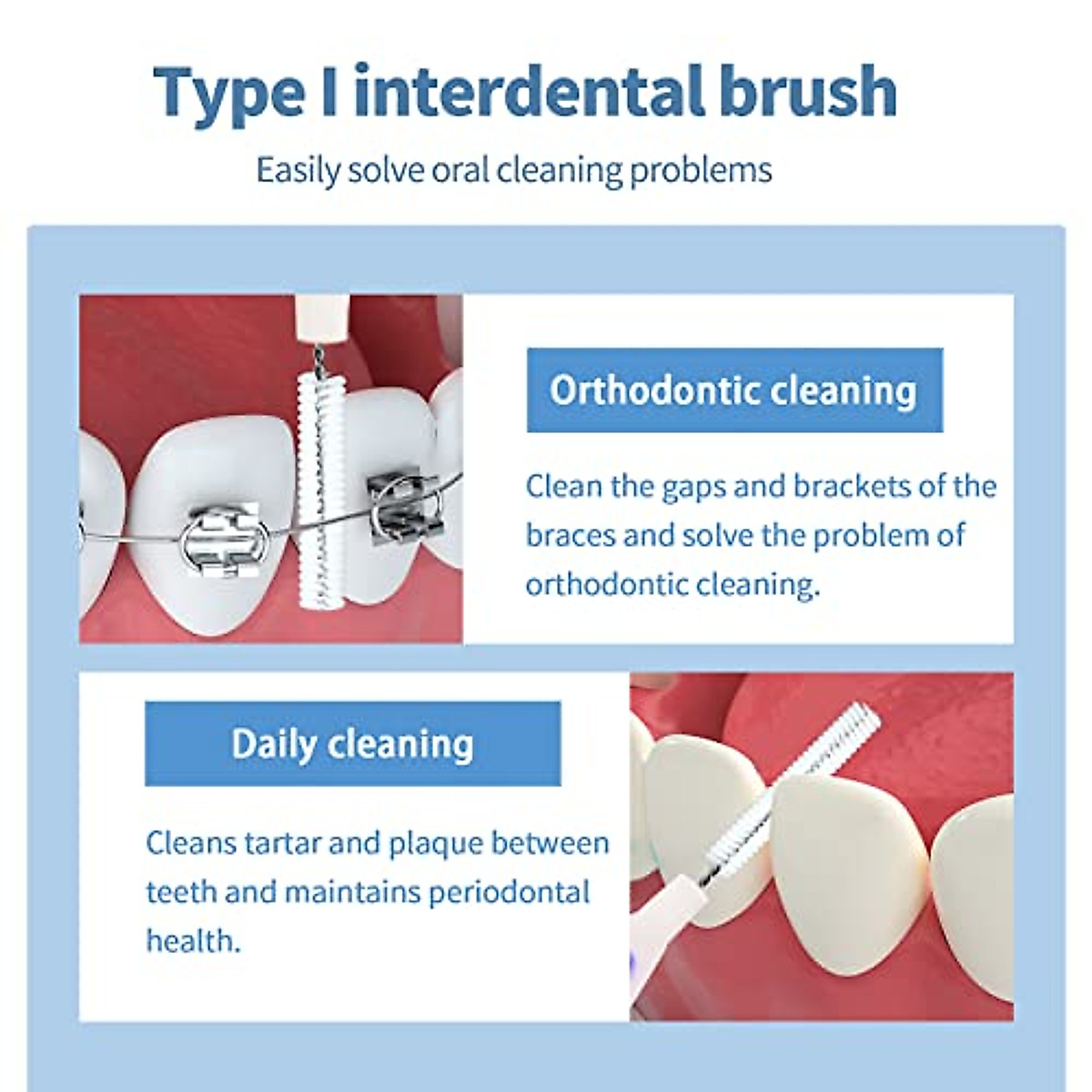 OUMJCING Interdental Brushes, Dental Brush Cleaner Toothpick Flossing Head Tooth Cleaning Tool with Portable Case for Tooth Cleaning(Blue) (Micro Tight Teeth)