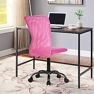 FLL Armless Task Office Chair Ergonomic Computer Desk No Arms Swivel Rolling Chair,Mid Back Executive with Lumbar Support Height Adjustable for Adults(Pink), 20.2 x 16.5 x 40.1 inches