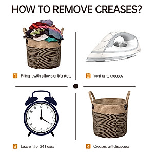 ZOES HOMEWARE 14"x12" Natural Jute Rope Woven Storage Basket with Handles for Plant, Blankets,Toys,Clothes,Shoes - Living Room Home Decor,Multifunctional Basket for Organizer,Picnic,Artificial Tree