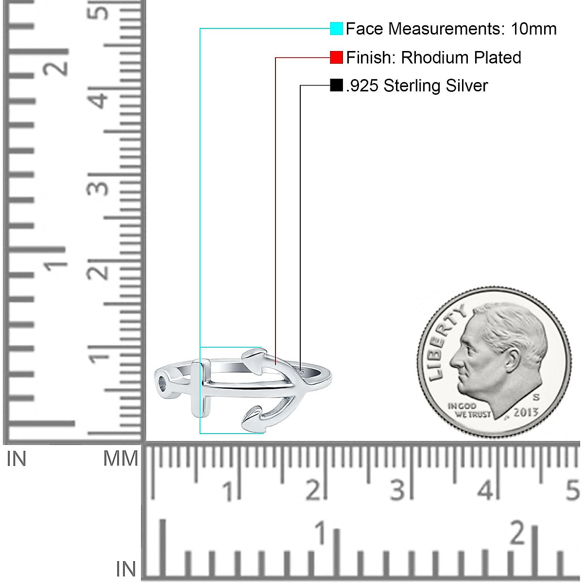 Blue Apple Co. Size-11 Anchor Band Rhodium Plated Statement Fashion Thumb Ring 925 Sterling Silver