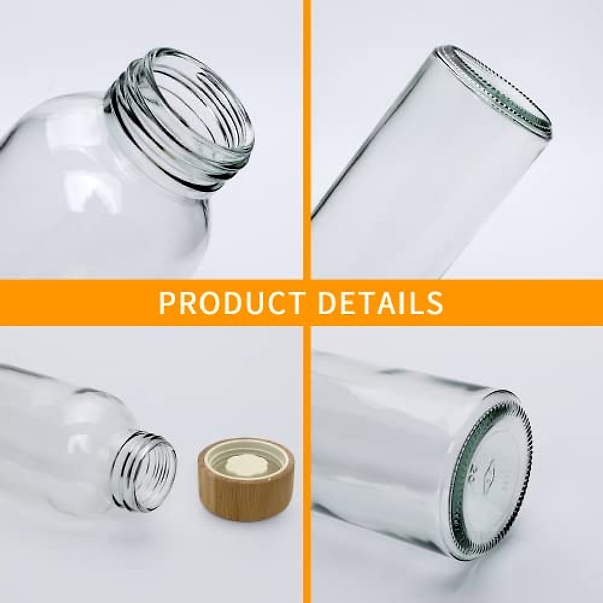 Encheng 16oz Glass Bottle with Lid,Glass Beverage Bottles with Bamboo Lids Set of 8,Reusable Drinking Bottles with Leak proof Cap 500ml,Glass Bottles for Juicing,to Go Travel Bottles for Drink,Sauce