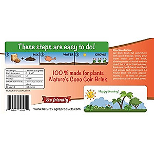 Nature's Premium Organic Coco Coir 1 Pound Brick, Garden Soil, Reptile Bedding, Hydroponics, Growing Medium, Aquaponics, Soil Amendment