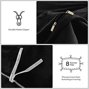 JELLYMONI Black Velvet Duvet Cover Queen Size - Ultra Soft Flannel Comforter Cover, 3-Piece Luxury Fluffly Duvet Cover with 8 Corner Ties & Zipper Closure