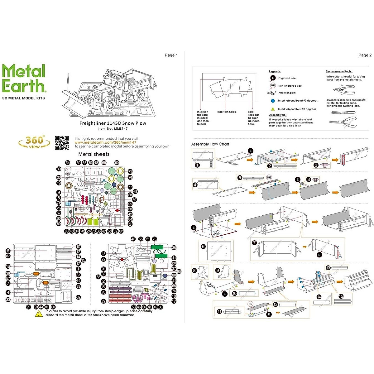 Fascinations Metal Earth Freightliner Snow Plow 3D Metal Model Kit Bundle with Tweezers