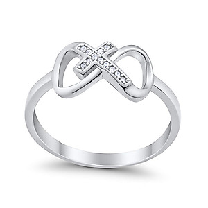 Blue Apple Co. Cross Infinity Ring Round Simulated Cubic Zirconia 925 Sterling Silver, Size - 5