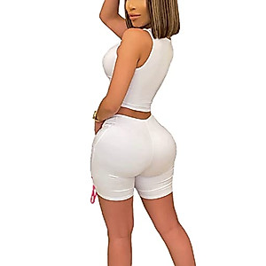 Angsuttc Shorts Sets Women 2 Piece Outfits Bandage Tank Tops Bodycon Shorts Set Club Outfits White XL