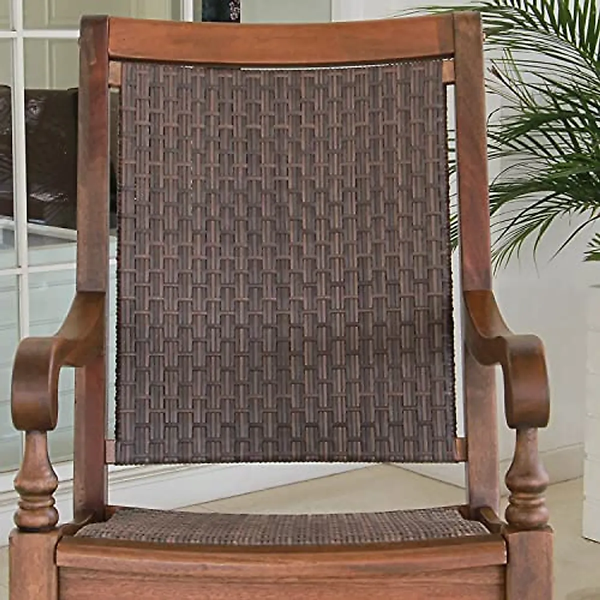 Cambridge Casual Solid Wood Lyon Oversized Rocking Chair, Natural Brown Wicker