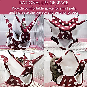 LEFTSTARER Rat Ferret Sugar Glider Cage Hammock Bedding Small Pet Cage Accessories Toy Triple-Layer Hammock Bedding for Hamster Guinea Pig Sugar Glider Rat Ferret Chinchilla Playing Sleeping(Red)