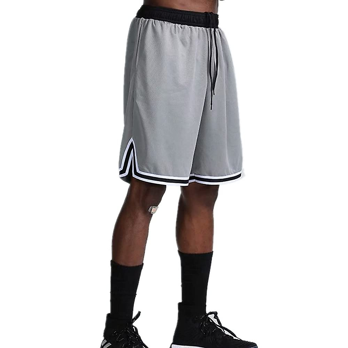 OPALOS 3 Pack Basketball Shorts for Men with Zipper Pockets,Active Athletic Shorts (Black.White.Grey, XXL)