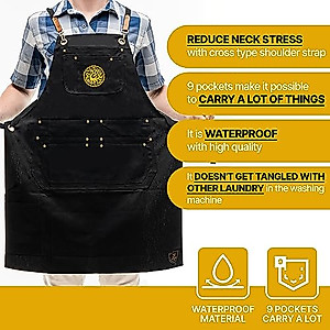 Royal Quisine Chef Apron – Cotton Aprons for Men and Women – Professional Cooking Apron for BBQ, Barista, Chef, Gardener – Comfortable Waist Apron with X-Shaped Straps – Korean Embroidery
