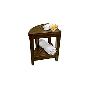 Decoteak Corner Shower Bench Teak Wood Corner Shower Stool with Shelf Extended Height SnazzyCorner Shower Foot Stool for Indoors and Outdoors - 23 inches Tall