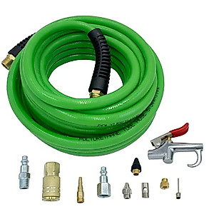 DP Dynamic Power Polyurethane Braided Air Hose 1/4" X 25 Ft with 10 pcs Air Compressor Accessories KIT, 200 PSI.