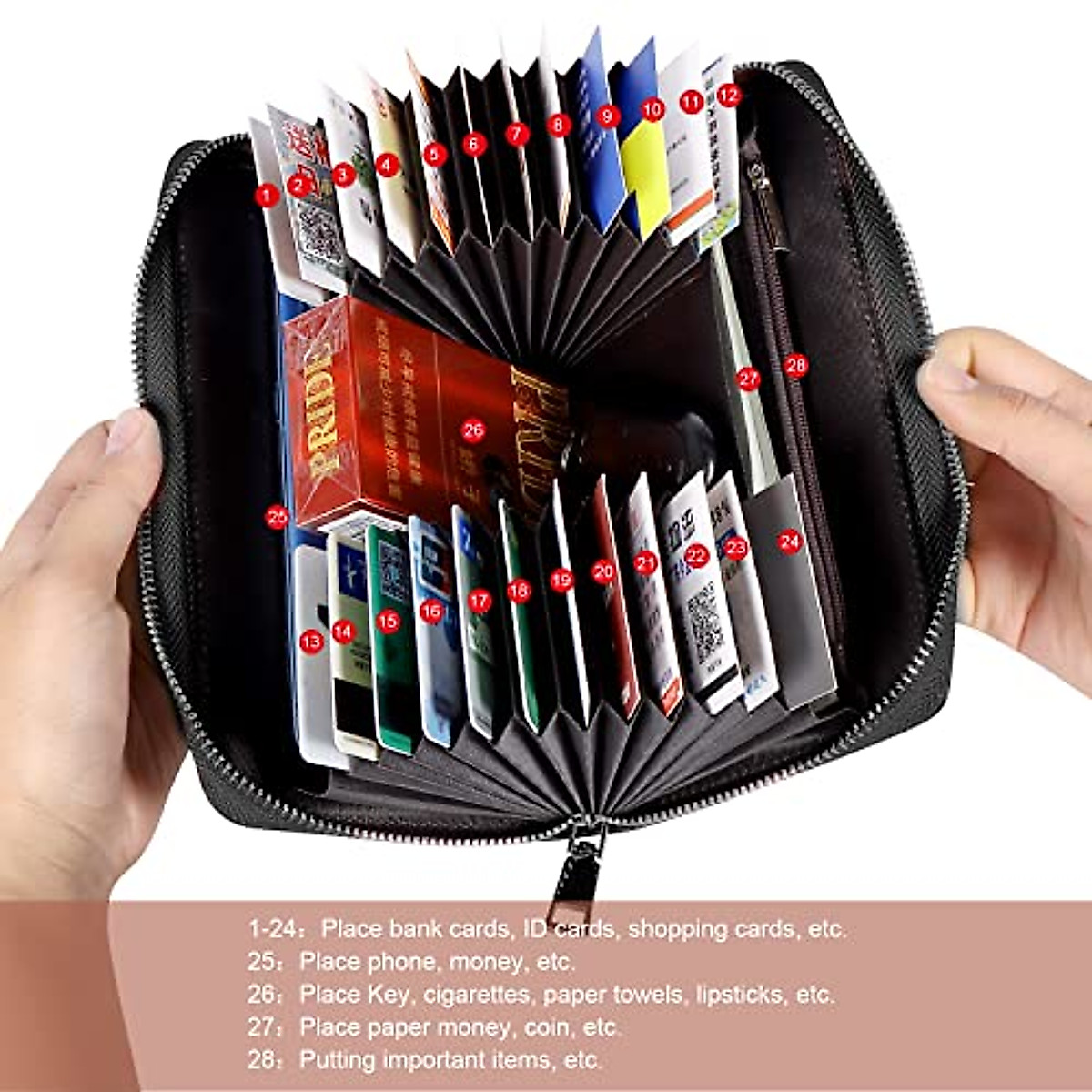 Geestock Large Capacity Credit Card Wallet, 24 Slots RFID Blocking Leather Card Holder Wallets, Zipper Organizer Accordion Wallet for Women Men, Black