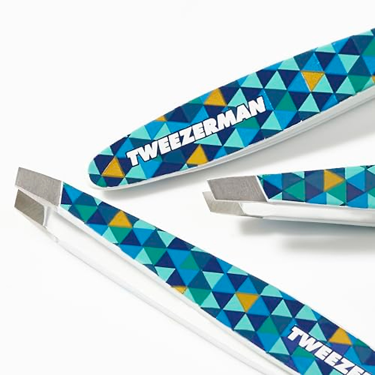 Tweezerman Mini Slant Tweezer - Tweezers for Eyebrows, Travel Tweezers for Eyebrows, Facial Hair, Ingrown Hair (Geometric Pattern)