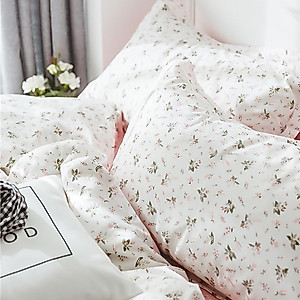 mixinni Girl Comforter Set Twin XL Pink White Flower Leaf Print Bedding Sets, Cute Floral Bedding Comforter Sets for All Seasons-(1 Comforter+2 Pillow Shams)-Twin XL Size