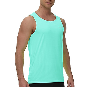 Cakulo Mens Running Tank Top Swim Shirts Workout Dri Fit Muscle Gym Summer Beach Athletic Sleeveless Tops Neon Turquoise L