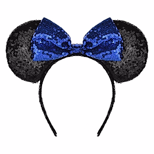 A Miaow Sequin Black Mouse Ears Headband MM Glitter Hair Clasp Adults Women Butterfly Hair Hoop Birthday Party Holiday Park Photo Supply (Black and Blue)