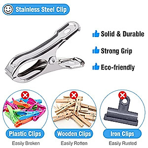 Garden Clips - 55pcs Stainless Steel Greenhouse Clips with Large Open, 2 inch Hoops Clamps for Shade Cloth Film Plant Netting, Grip Strong Heavy Duty Metal Green House Supplies