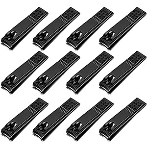 12 Pieces Nail Clipper Set Stainless Steel Nail Cutter Fingernails and Toenail Clipper Cutter for Women Men (Black)
