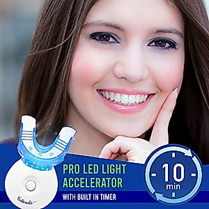 Teeth Whitening Kit with LED Light: Tooth Whitener with 35% Carbamide Peroxide, Mouth Trays, Remineralizing Gel and Tray Case - Built-in 10 Minute Timer Restores White Smile Flavorless