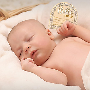 Baby Announcement Sign, 5.5 Inch Wooden Birth Announcement Sign Hello World Welcome Newborn Sign Baby Month Milestones Baby Announcement Plaque for Girl Boy Photo Prop Baby Shower Nursery Hospital