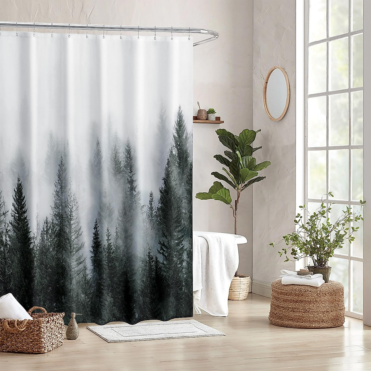 ORTIGIA Misty Forest Shower Curtains,Nature Shower Curtain,Woodland Shower Curtain,Fantasy Fog Magic Winter Tree Bath Curtain for Bathroom,Waterproof Polyester Fabric 72" Wx72 L-with Hooks