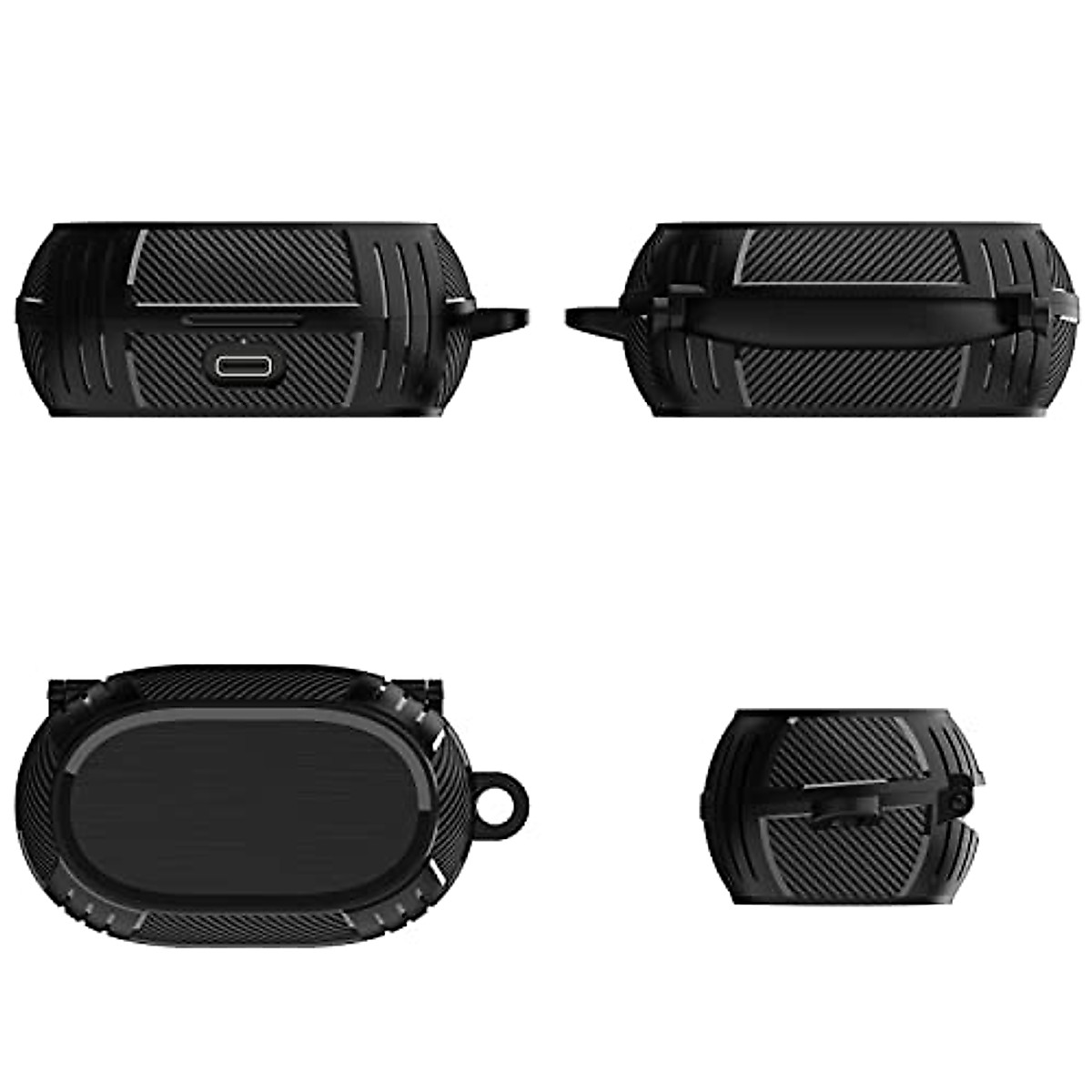 JIML Compatible with Jabra Elite 7 Pro/Elite 7 Active Case TPU Military Shell Protective Cover Skin Shock-Absorbing with Keychain and Lanyard (Black)