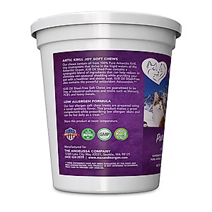 Pure Krill Joy, Antarctic Krill Oil Soft Chews for Dogs, Rich in Omega 3 and Antioxidants, Unique Shed Reducing Formula, Improves Skin and Coat, Low Allergen, Made in The USA, 60 Soft Chews.