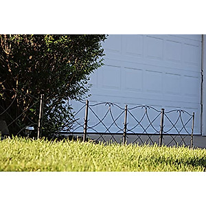 AshmanOnline Galvanized Garden Fence 24in x 10ft, Black (Set of 5) - Outdoor Metal Landscape Fencing Steel Wire Gate Border Edge Folding Patio Flower Bed Animal Barrier Section Edging.