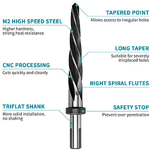 5/8" Drill Bridge/Construction Reamer with 1/2" Shank Chuck,HSS 5/8" Taper Bridge Reamer Bit Tool for Steel Metal Wood Alloy to Align Existing Hole and Enlarge Hole