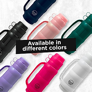 Mayim King Stainless-Steel Vacuum-Insulated Thermos Beverage Bottle with 2 Cups, 34 Ounces, Black, H14039WB