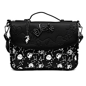 Disney Bag, Fold Over Crossbody, Nightmare Before Christmas Jack Faces and Bones Black White, Vegan Leather