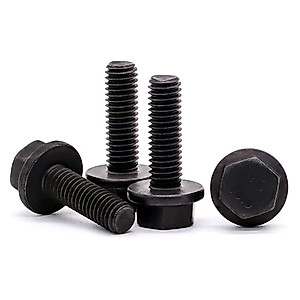 Glvaner M6-1.0 x 16mm (25 pcs) Alloy Steel Flanged Washer Head Hex Bolts, Extra-Large Washer Head, 10.9 Grade Black Oxide Finish GB5789 Full Thread