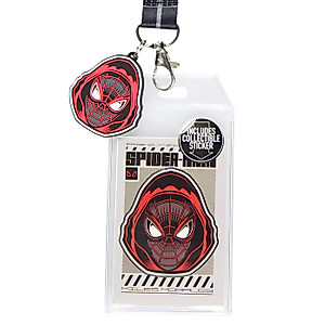 Marvel Spider-Man Miles Morales ID Lanyard Badge Holder with Rubber Charm Pendant and Collectible Sticker