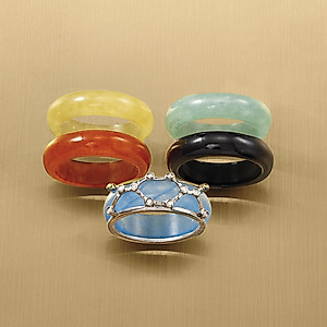 Ross-Simons Multicolored Jade Jewelry Set: 5 Interchangeable Rings With Sterling Silver Ring Jacket. Size 7