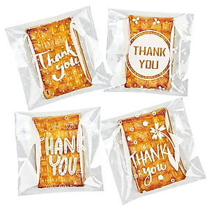 Jutieuo 4x4 Cellophane Bags Self Adhesive Thank You Cookie Bags (100-Count) Small Clear Gift Bags Individual Treat Bags for Packaging, Party Favor, Bake Sale, Gift Giving