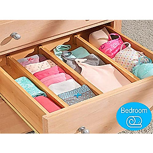 6 Pack Adjustable Bamboo Drawer Dividers Organizers, Spring Loaded Drawer Separators - Expandable Drawer Organization Separators for Kitchen, Dresser, Bedroom, Baby Drawer, Office (17.5-22 inch)