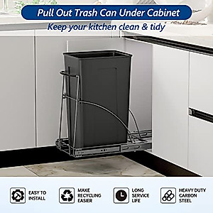 Insputer Pull Out Trash Can Under Cabinet, Under Sink Trash Can with Silicone Handle, Garbage Can Not Included, 30/35qt Cabinet Trash Can Pull Out Kit for Kitchen Sink Pantry (Upgrade)